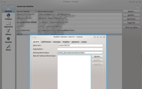 Configuration de Kmail — Wiki de la mère Zaclys